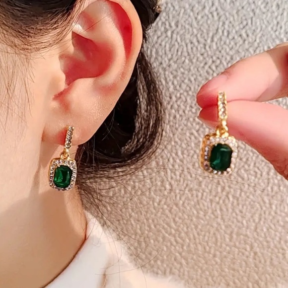 Jewelry | New Square Cut Emerald Gold 18k Retro Dangle Earrings | Poshmark